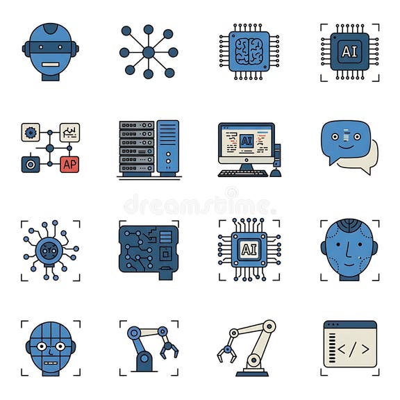AI and Robotics Technology Icons Set Stock Illustration - Illustration ...