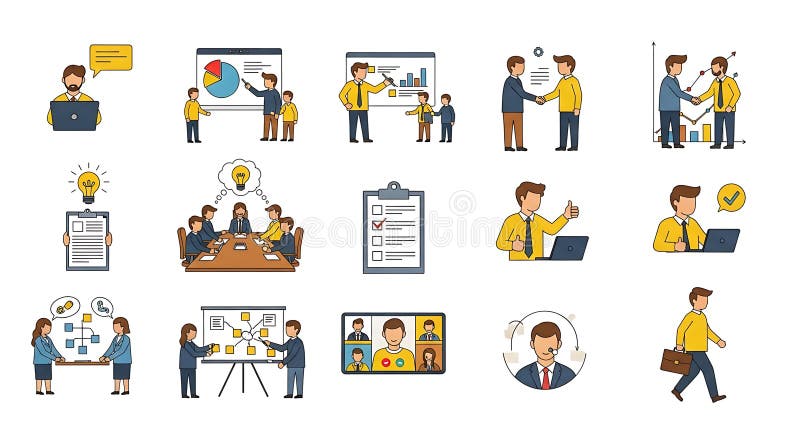 Business Communication and Office Workflow Flat Vector Icons Set Stock ...