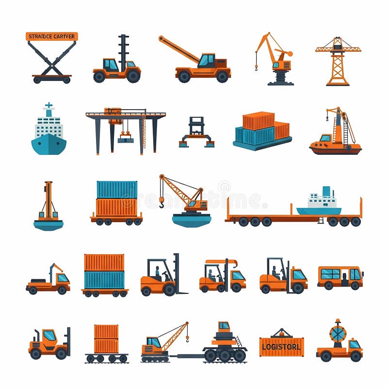 Collection of Cargo Handling Equipment and Vehicles Stock Illustration ...
