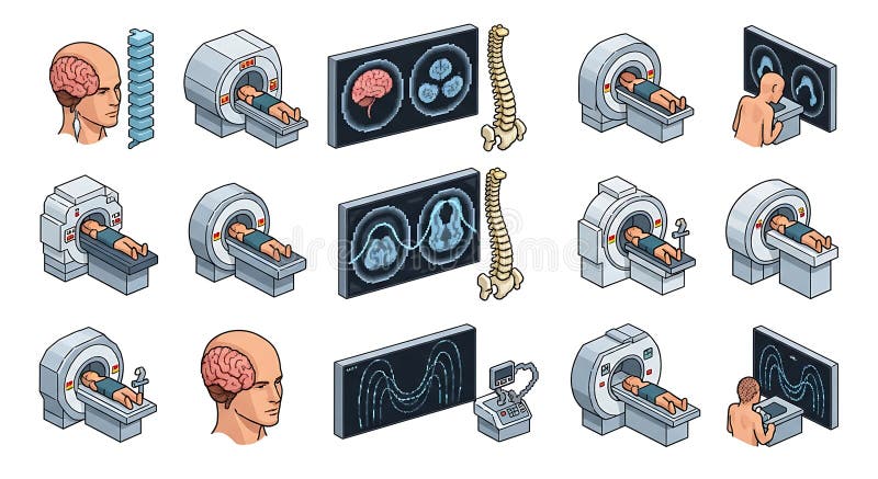 MRI Scan and Medical Diagnostics Isometric Illustration Set Stock ...