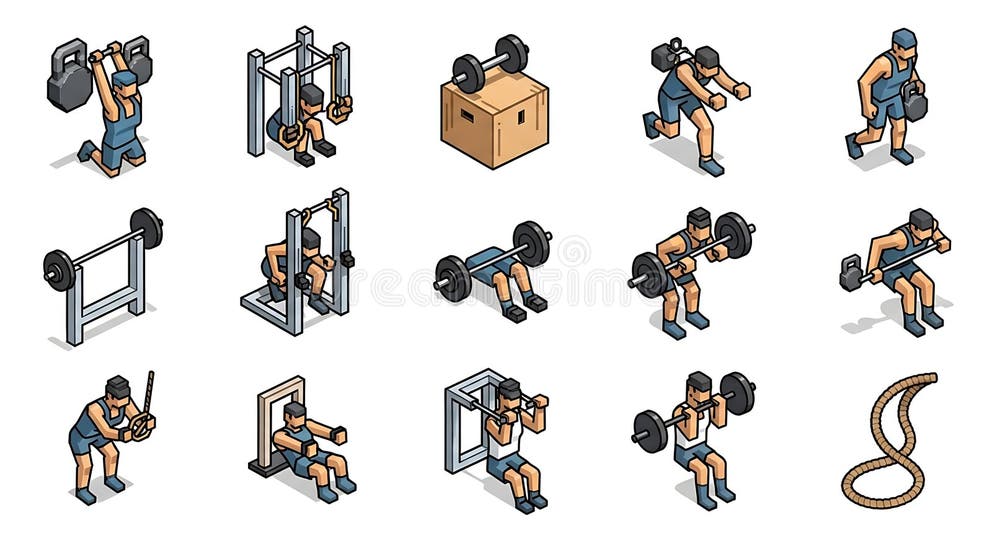 Isometric Strength Training and Gym Workout Icon Set Stock Vector ...