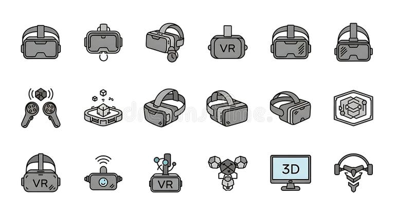 Virtual Reality Technology Icon Set Stock Vector - Illustration of ...