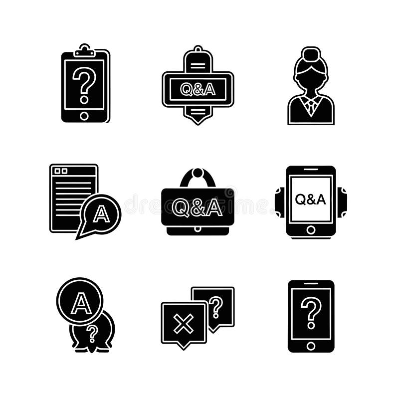 Q and a and Support Service Glyph Icons Set Stock Vector - Illustration of guidance, service ...