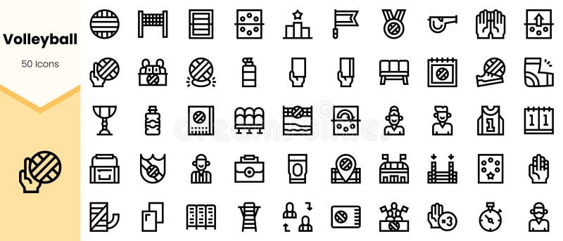 A Comprehensive Set of Volleyball-themed Icons Featuring Various Game ...
