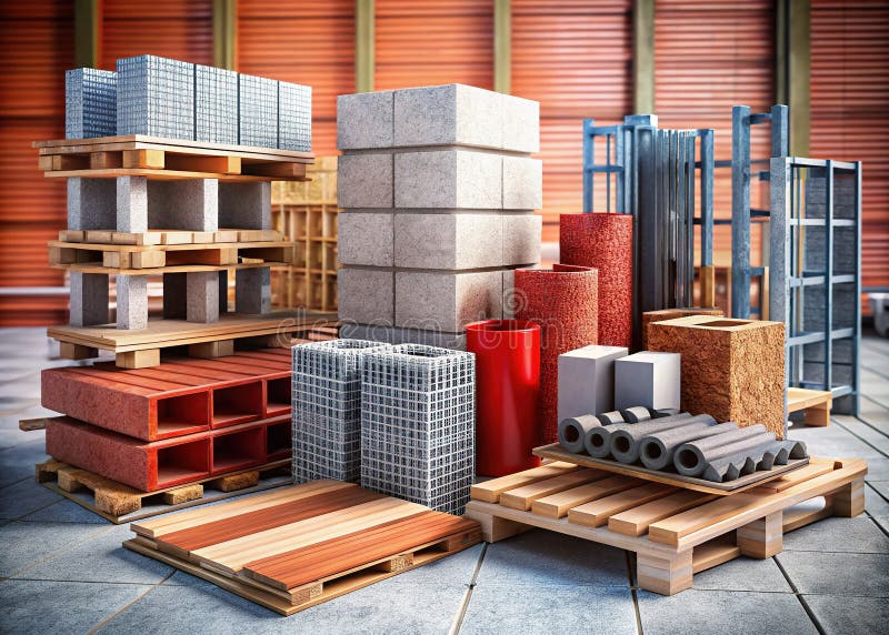 Diverse Construction Materials Concrete Blocks Bricks Metal Wood and ...