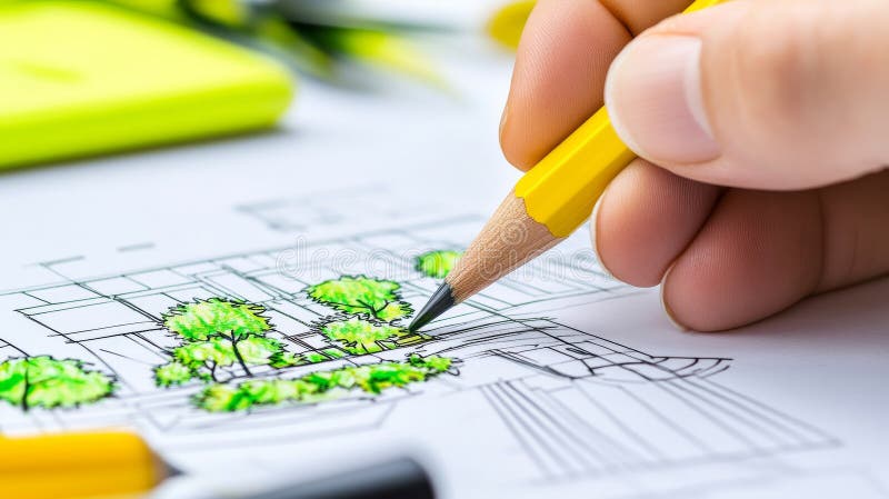 Comprehensive Urban Planning: Hand with Pencil on Cadastre Map for City ...