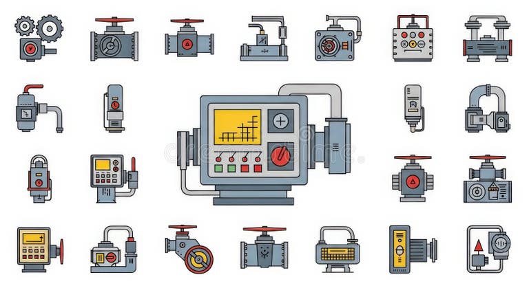 Industrial Automation and Control System Icons Set Stock Illustration ...