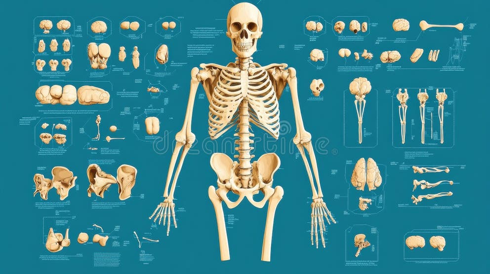 Detailed Anatomical Illustration of Human Skeleton with Labeled Bone ...