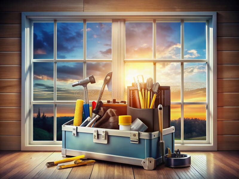 Comprehensive Window Installation Toolkit a Flat Illustration Featuring ...