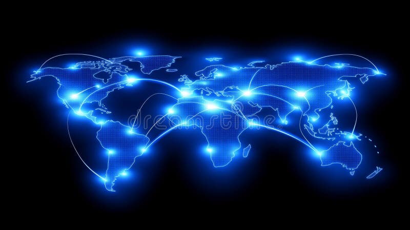 A Comprehensive World Map Featuring Glowing Connections between ...