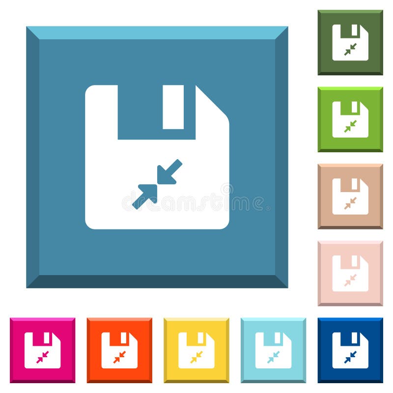 Compress File White Icons on Edged Square Buttons Stock Vector ...