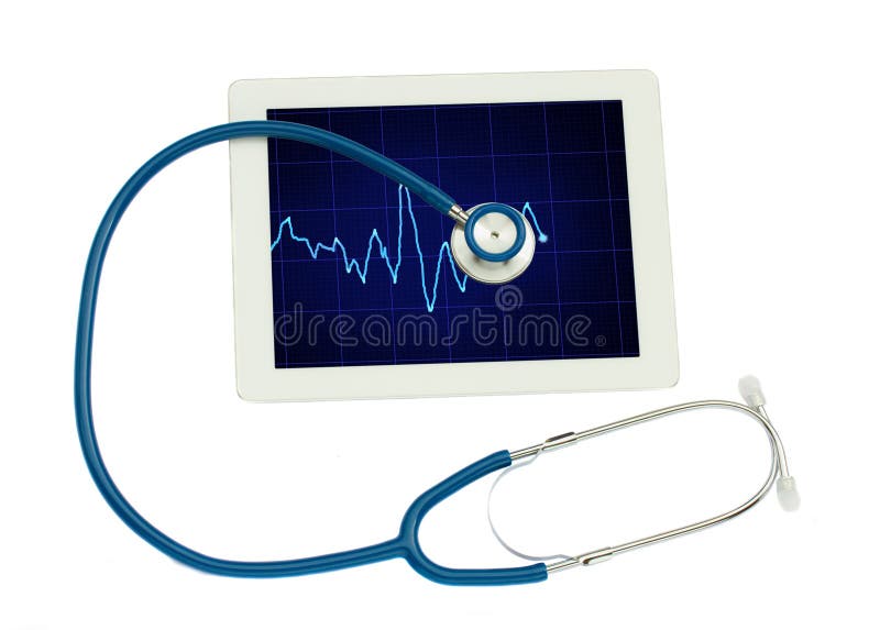 Compressa Medicinale Con ECG E Lo Stetoscopio Blu Fotografia Stock ...