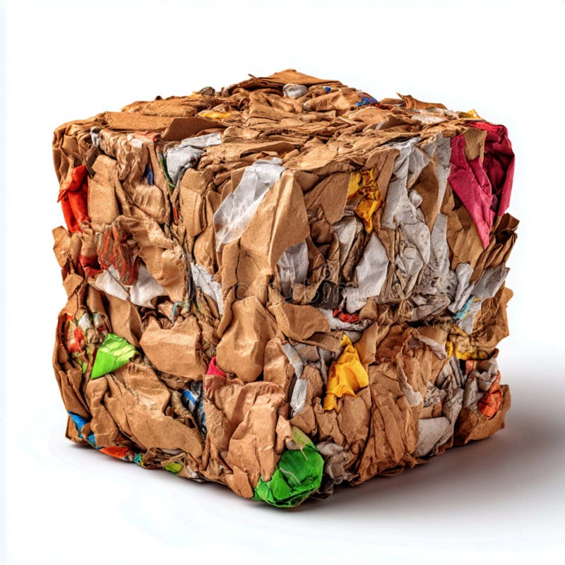 Compressed Cube of Cardboard and Mixed Paper on White Surface Stock ...