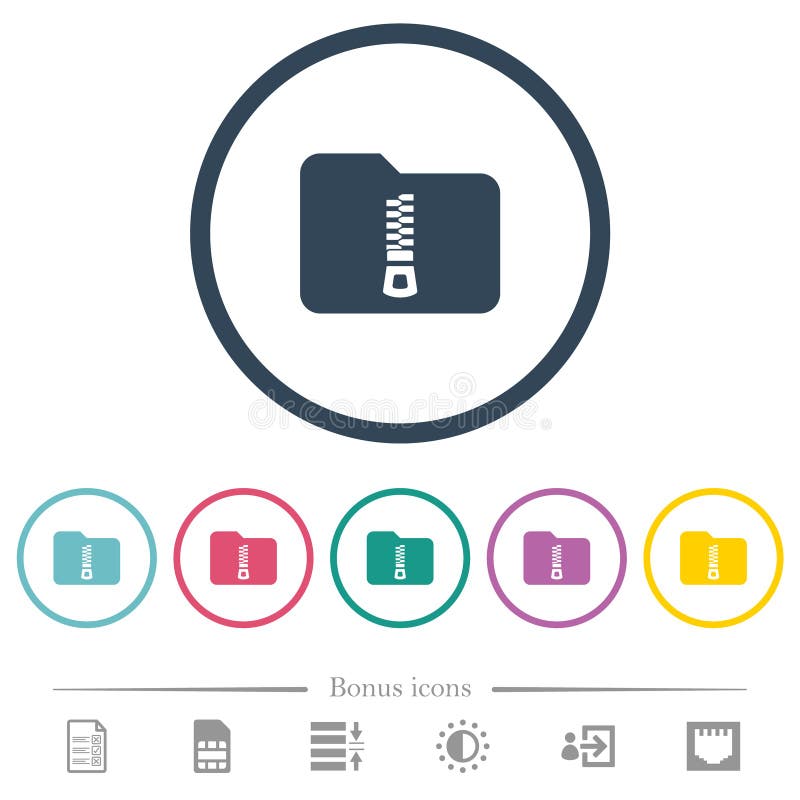 Compressed Folder Flat Color Icons in Round Outlines Stock Vector ...