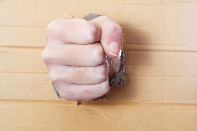 Compressed Hand in a Fist Punch Board Stock Image - Image of control ...