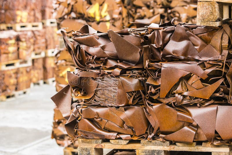 Compressed Pieces of Scrap Metal on Wooden Pallets - Horizontal. Stock ...