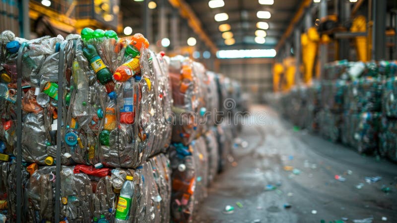 Waste Management Facility with Compressed Plastic Bottles Ready for ...