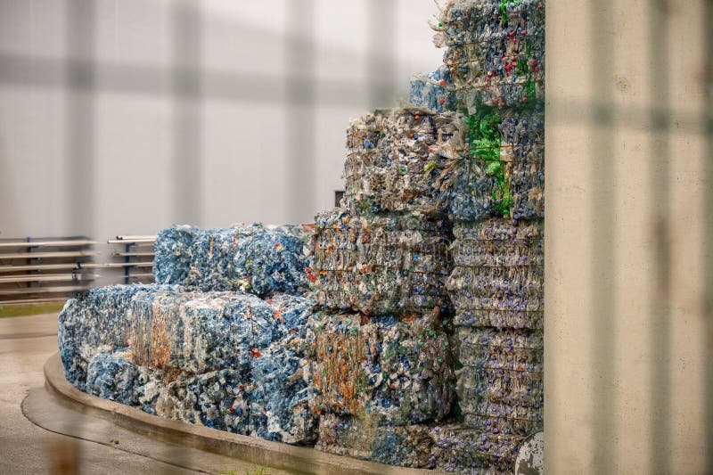 Compressed Plastic Bottles Stacked Outside Recycling Facility in ...