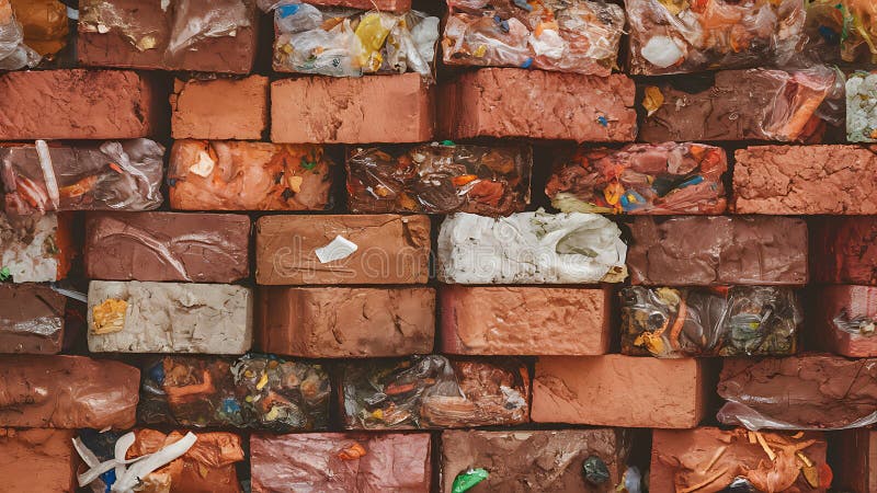 Compressed Plastic Waste and Bricks Stacked Together Stock Illustration ...