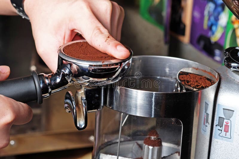 Making Coffee with Espresso Machine Stock Image - Image of compressing ...