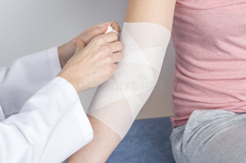 Compression Bandage To Inflammation. Stock Image - Image of application ...