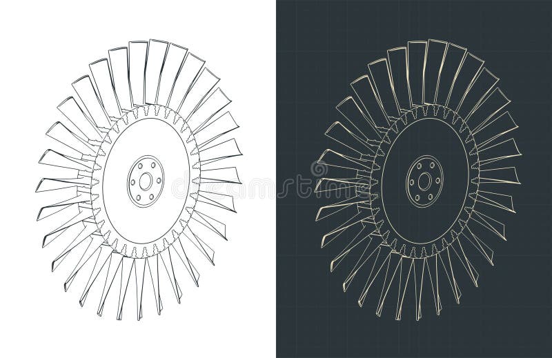 Compressor Blisk and Turbine Blades Blueprints Stock Vector ...