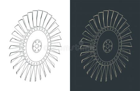Compressor Blisk and Turbine Blades Blueprints Stock Vector ...