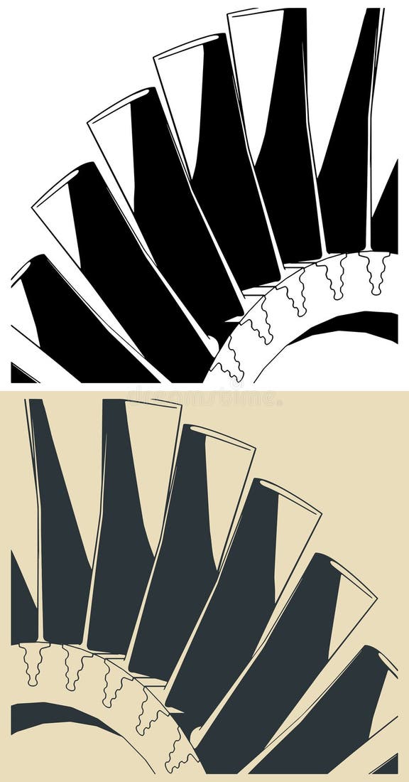 Compressor Blisk and Turbine Blades Close Up Stock Vector ...