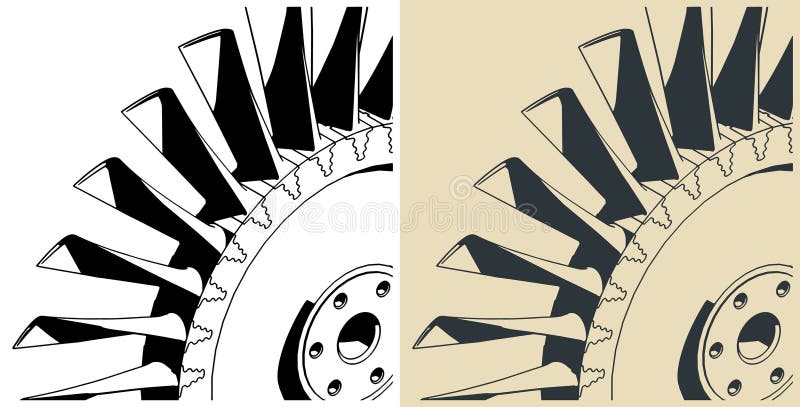 Compressor Blisk and Turbine Blades Close-up Stock Vector ...