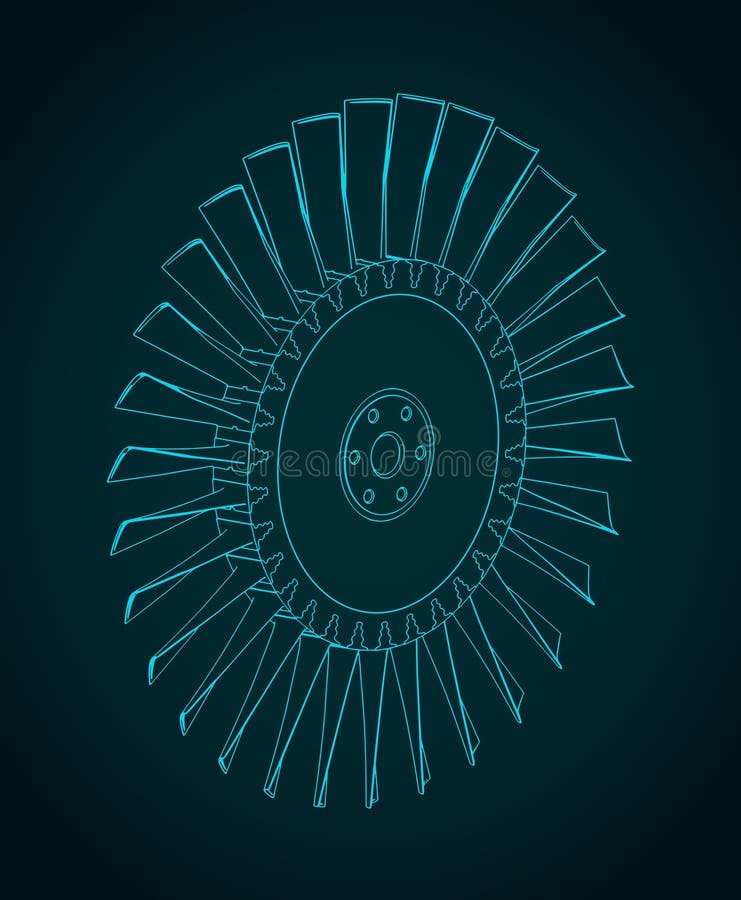 Compressor Blisk and Turbine Blades Isometric Blueprint Stock Vector ...