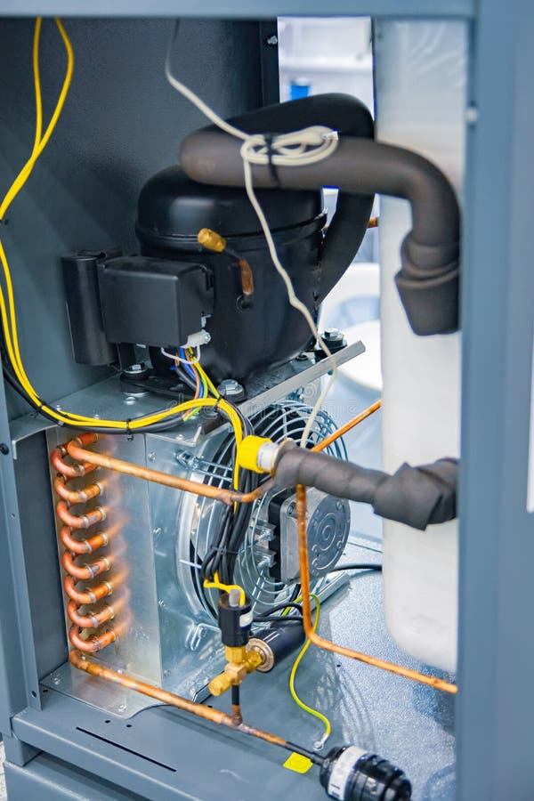 Compressor Cooling System. Fan and Copper Pipes Stock Photo - Image of ...