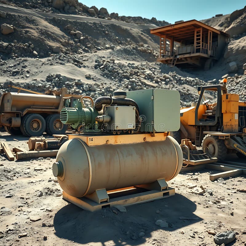 A Compressor in a Mining Site with Dirt and Equipment Scattered Around ...