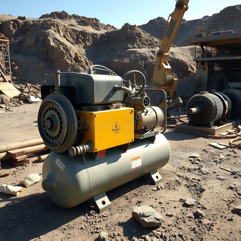 A Compressor in a Mining Site with Dirt and Equipment Scattered Around ...