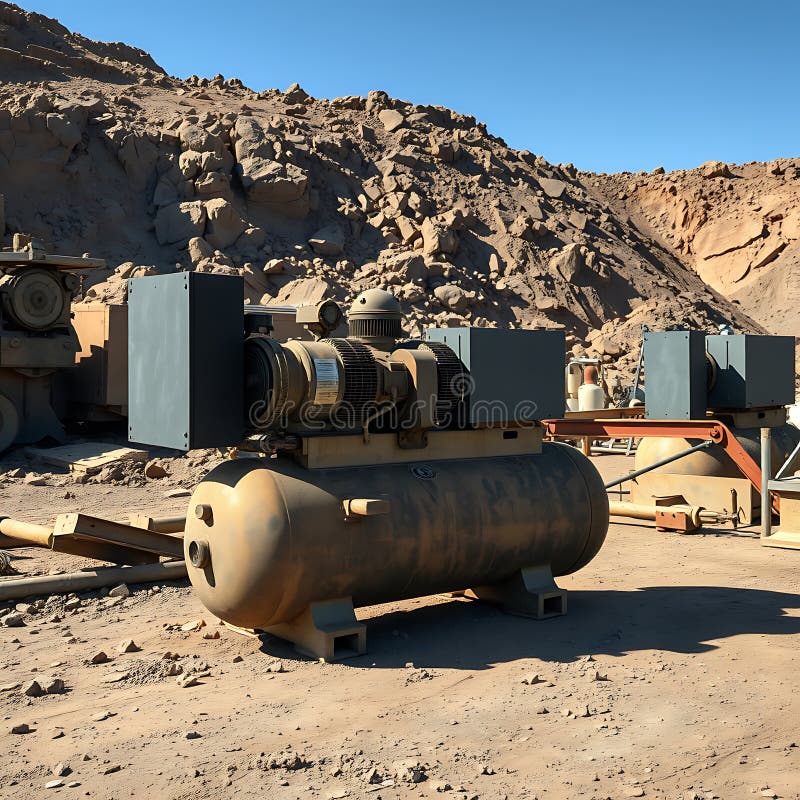 A Compressor in a Mining Site with Dirt and Equipment Scattered Around ...