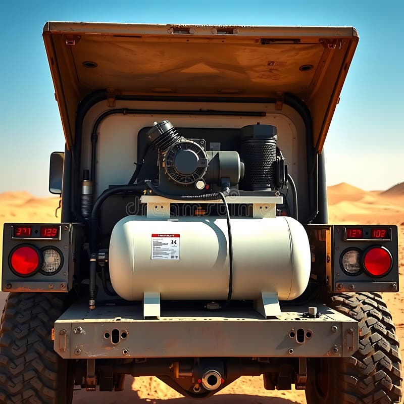 A Compressor Mounted on the Back of a Large Off Road Truck with the ...