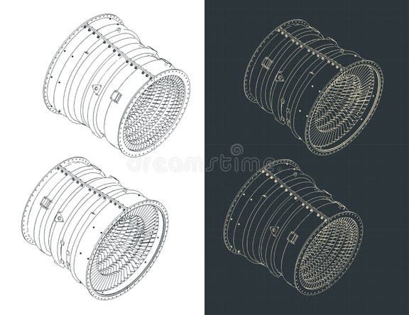 Compressor Stator Case from Turbo Jet Isometric Drawings Stock Vector ...