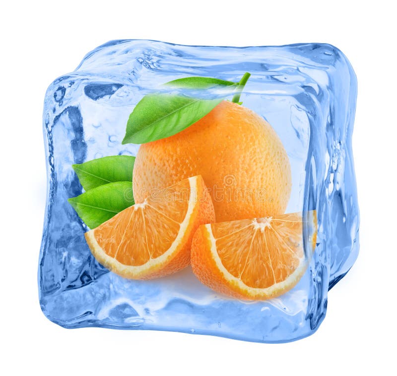 Compsition with Oranges in Ice Cube Isolated Stock Photo - Image of ...