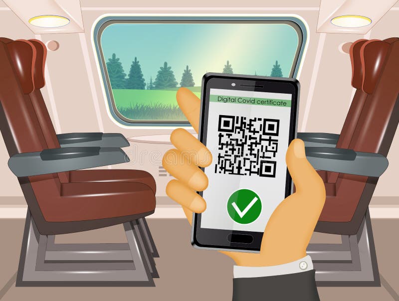 Compulsory Green Pass for Traveling by Train Stock Illustration ...