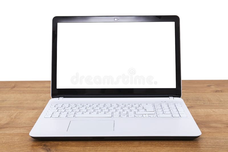 Computador Branco Isolado No Fundo De Madeira Imagem de Stock - Imagem ...