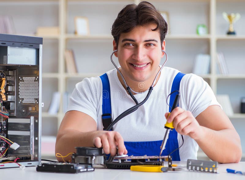 Computador Reparador Reparador De Computador Desktop Imagem de Stock ...