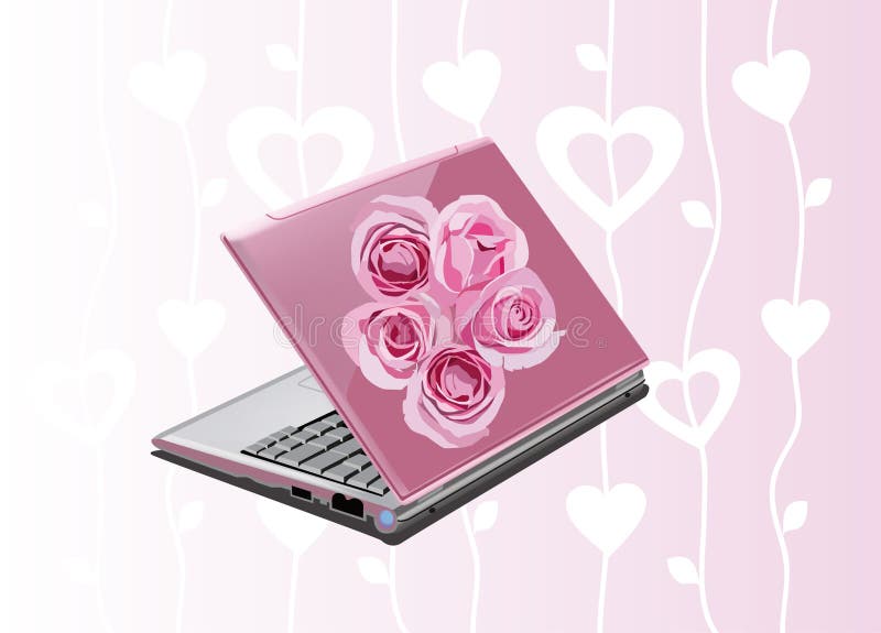 Laptop Rosa Con Pantalla En Blanco Con Fondo Rosa Stock de ilustración ...
