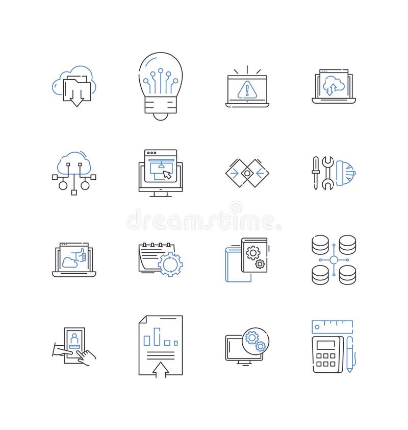 Computational Devices Line Icons Collection Processor Silicon Circuit Transistor Algorithm