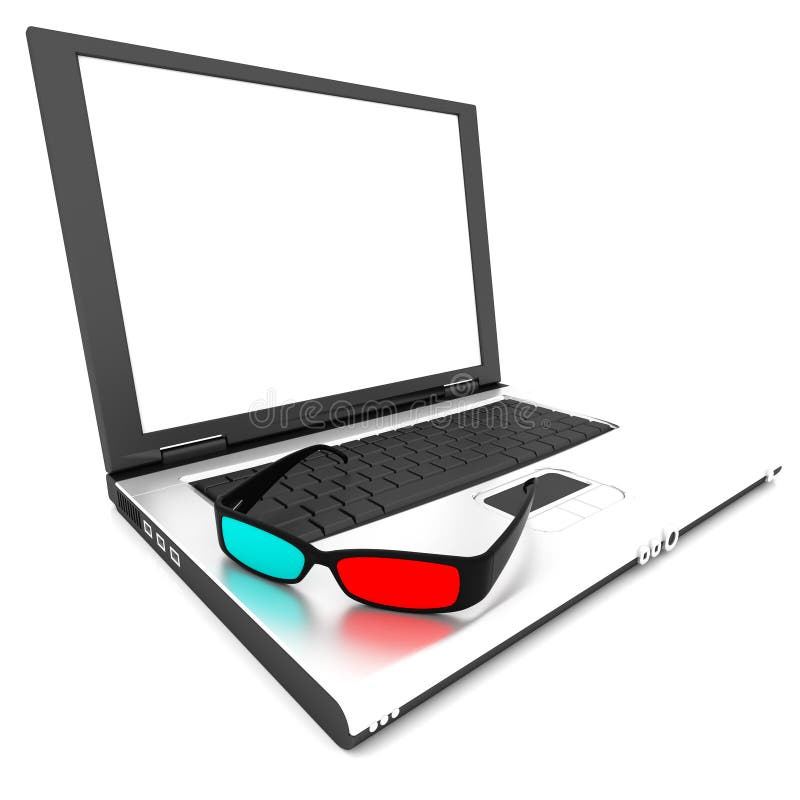 Computer and 3D glasses stock illustration. Illustration of monitor ...