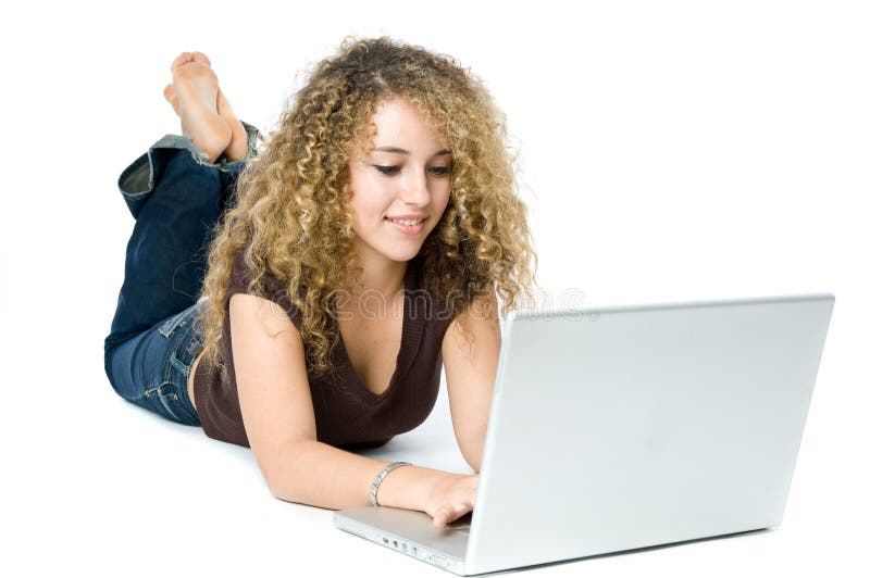 Beautiful Young Women on the Computer Stock Image - Image of pretty ...