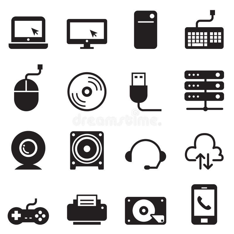 Computer and Accessories Icons Set Stock Vector - Illustration of ...