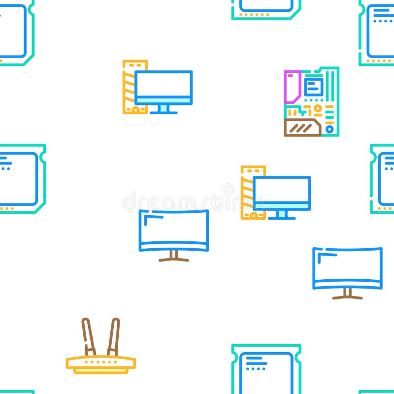 Computer Accessories and Parts Icons Set Vector Stock Illustration ...