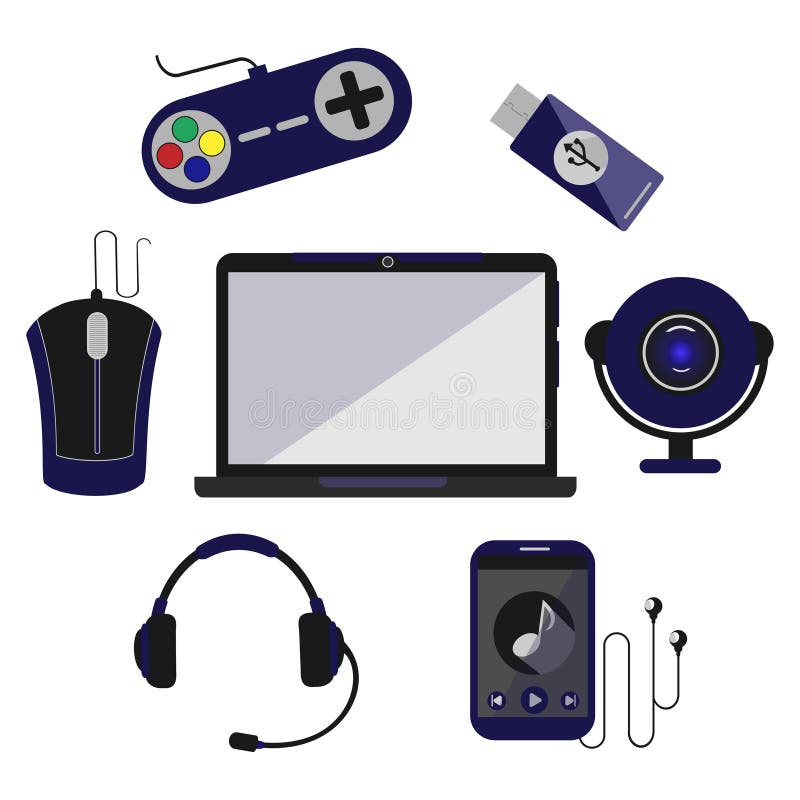 Computer Accessories And Peripheral Black Icons Set Isolated Vector ...