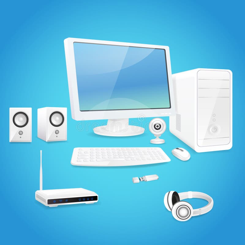 Vector White Computer Icon Set. Part 1. PC Stock Vector - Illustration ...