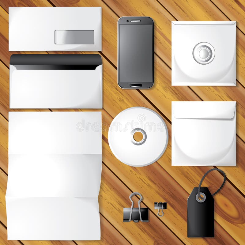 Computer Accessories on Wooden Table. Vector Illustration Decorative ...