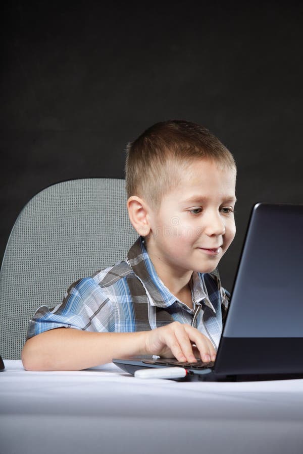 Computer Addiction Child with Laptop Notebook Stock Photo - Image of ...